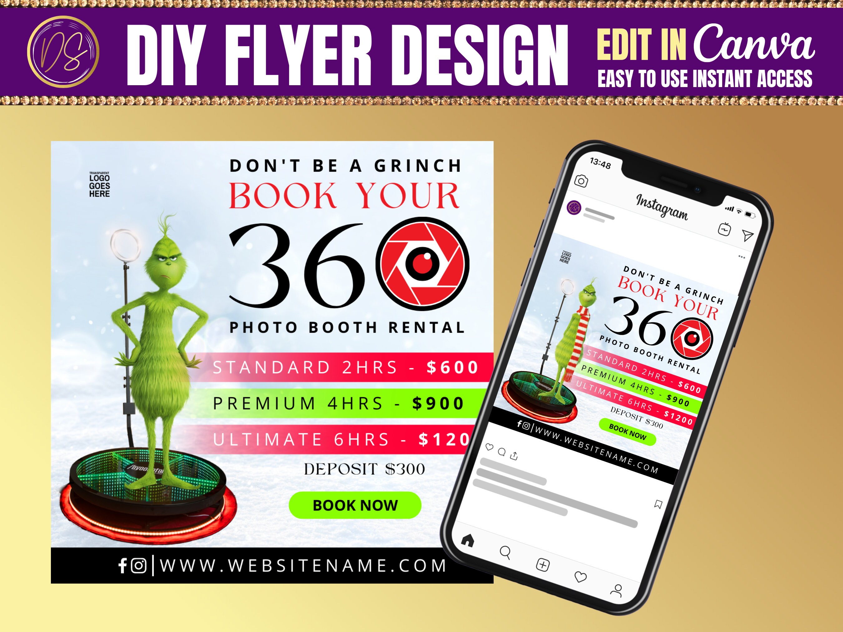 3 Photo Booth Edible Flyers, 2 360 Photo Booth Christmas Flyers, Grinch ...