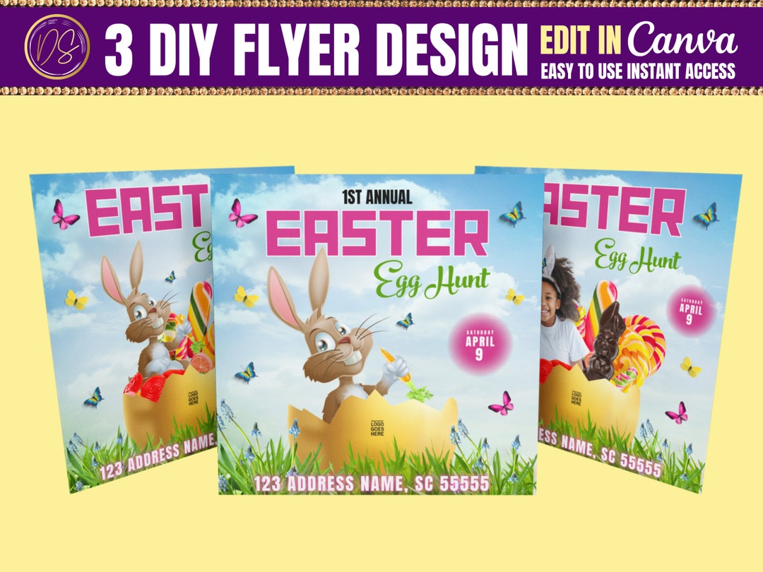 3 Editable Broken Easter Egg Hunt Flyer, Easter Invitation, Charity Non ...