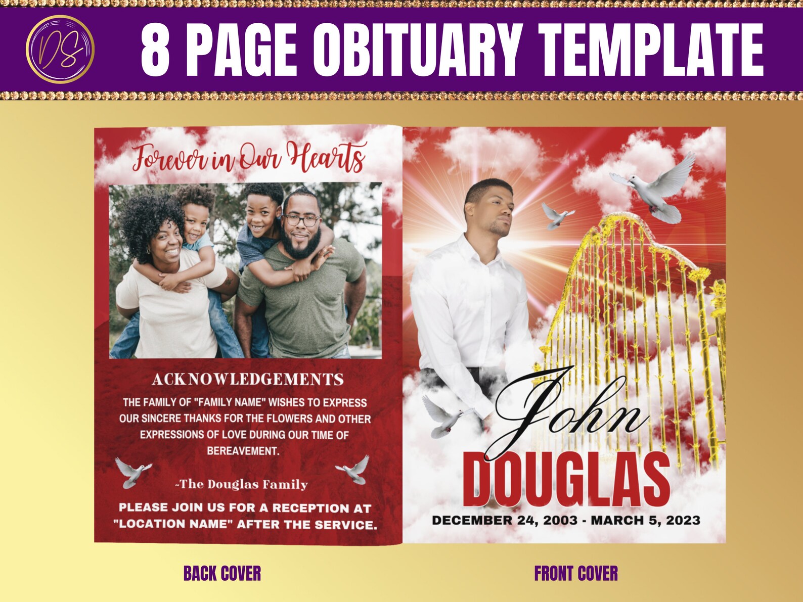Red Obituary Funeral Booklet Template (17x11 In) + Memorial Evite - Etsy