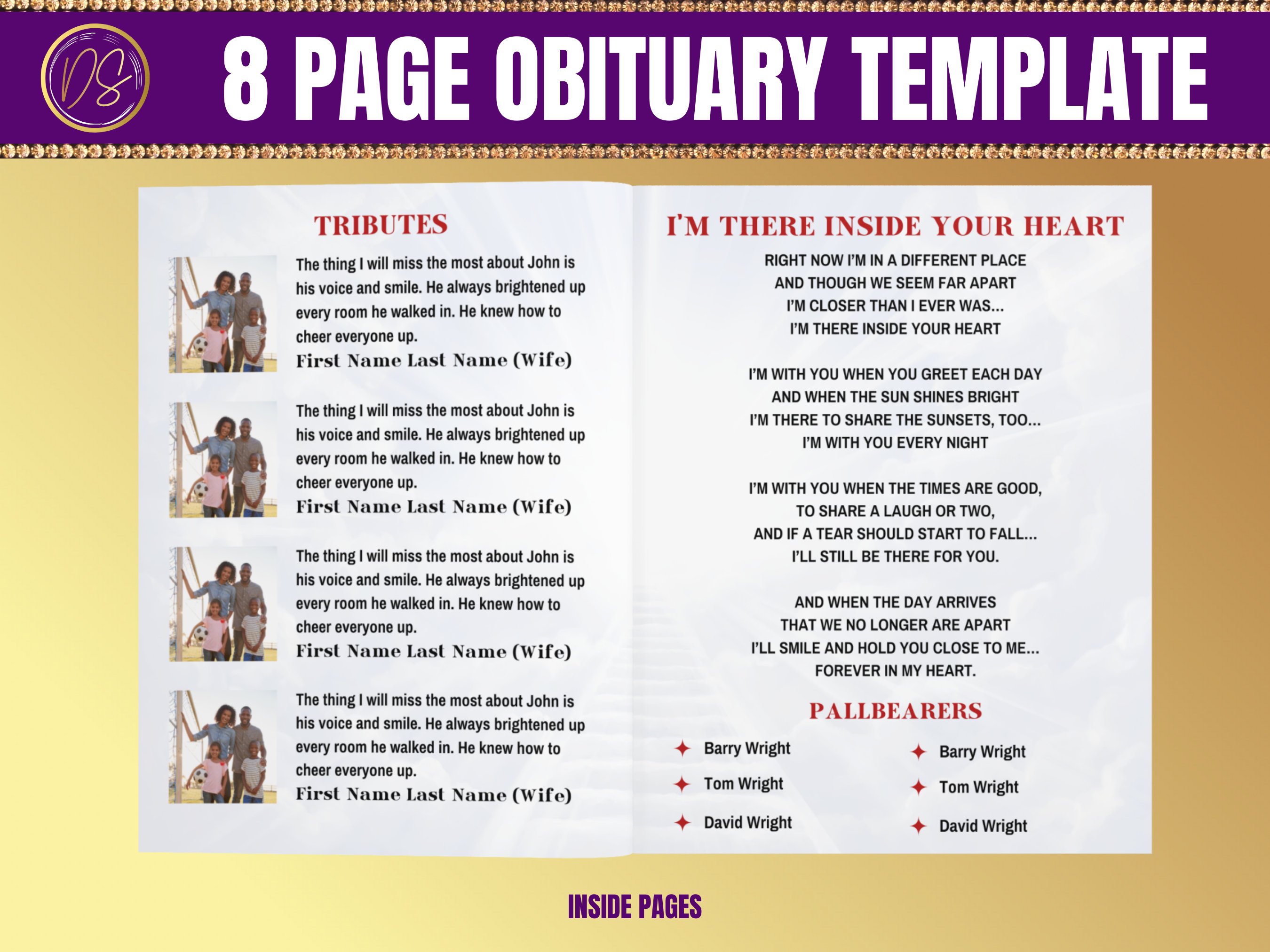 Red Obituary Funeral Booklet Template (17x11 In) + Memorial Evite - Etsy