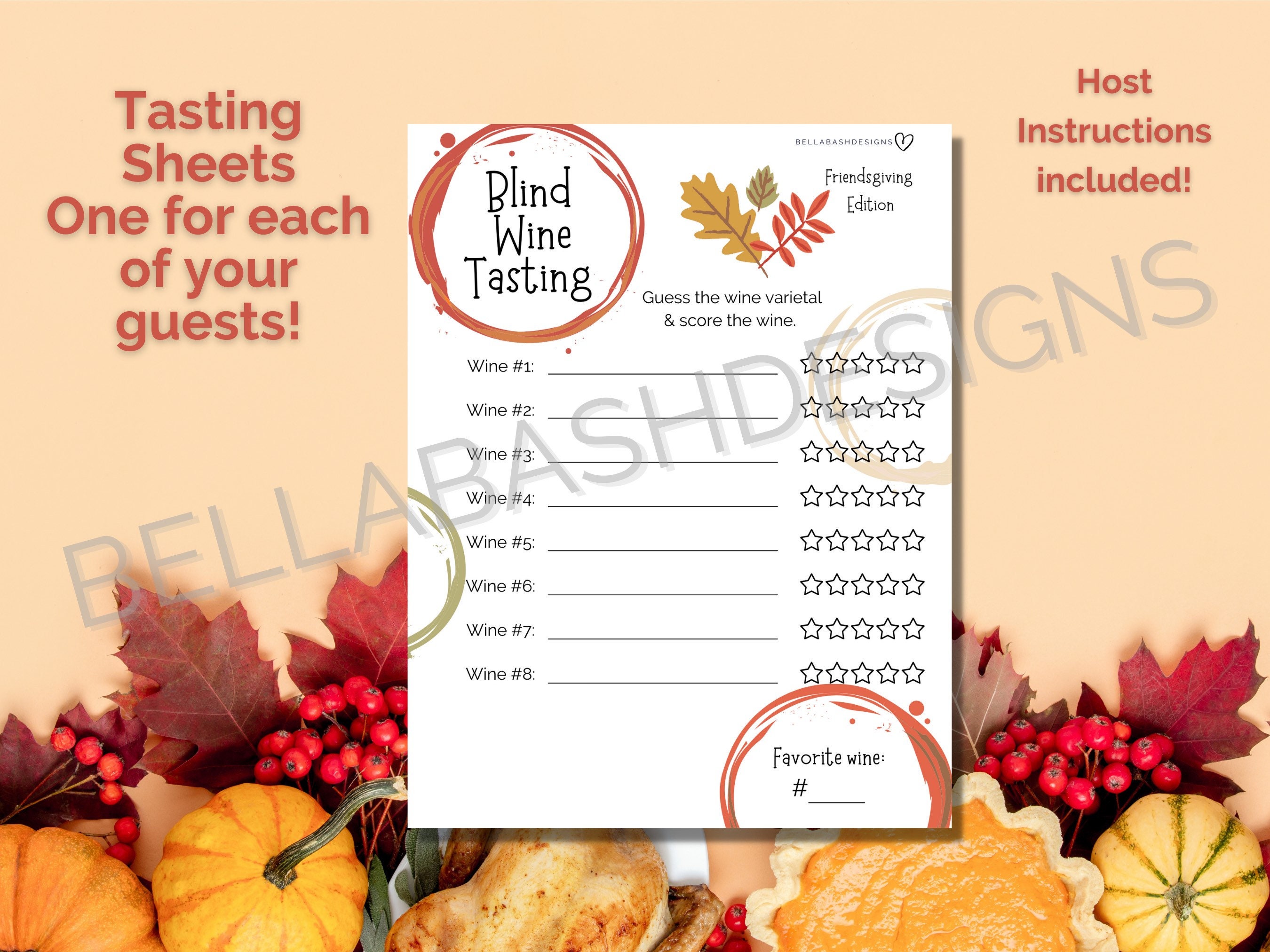 Thanksgiving Wine Tasting Printable, Friendsgiving Party, Wine Tasting ...