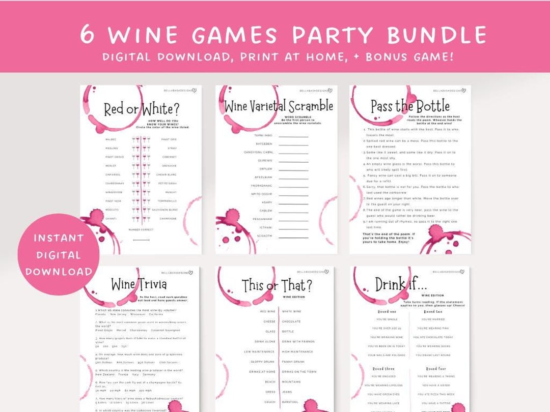 Wine Tasting Party Games Bundle: 6 Fun Games (PDF Download) - Etsy