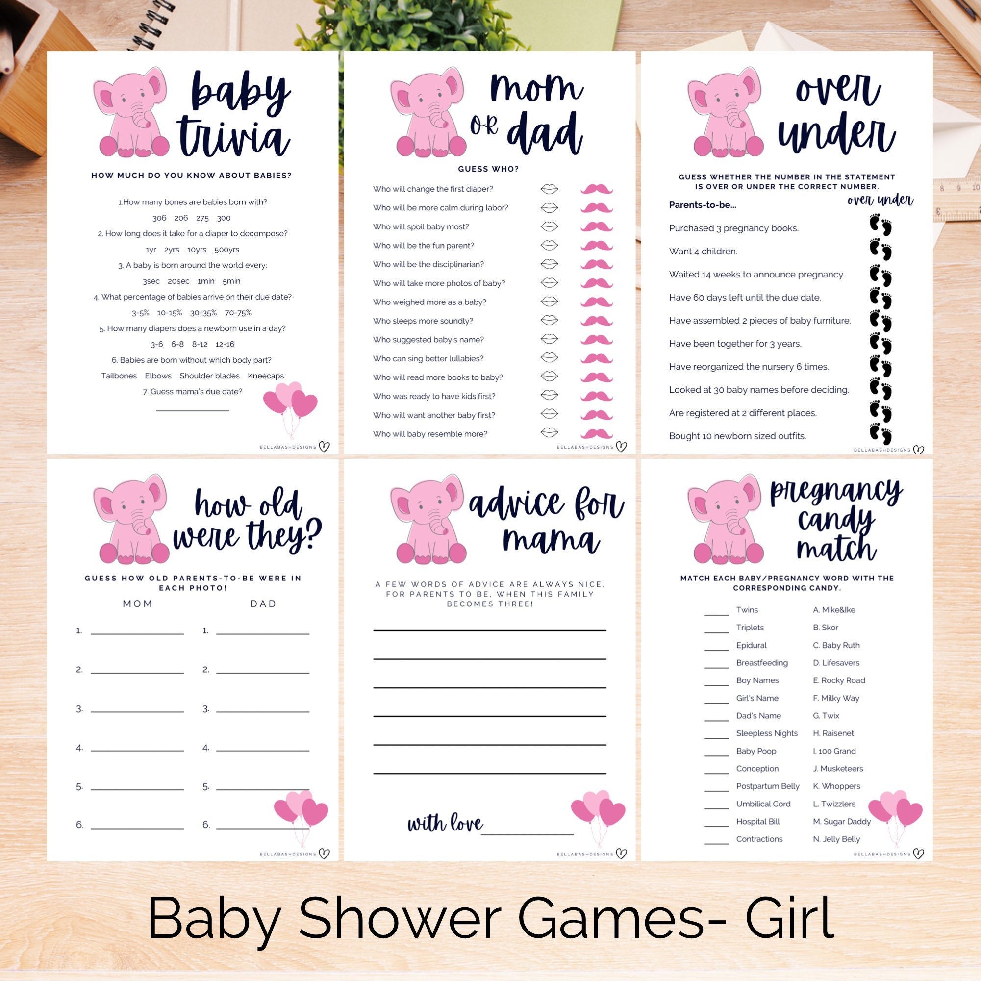 Girl Baby Shower Game Bundle, 6 Games, Instant Download, Printable ...
