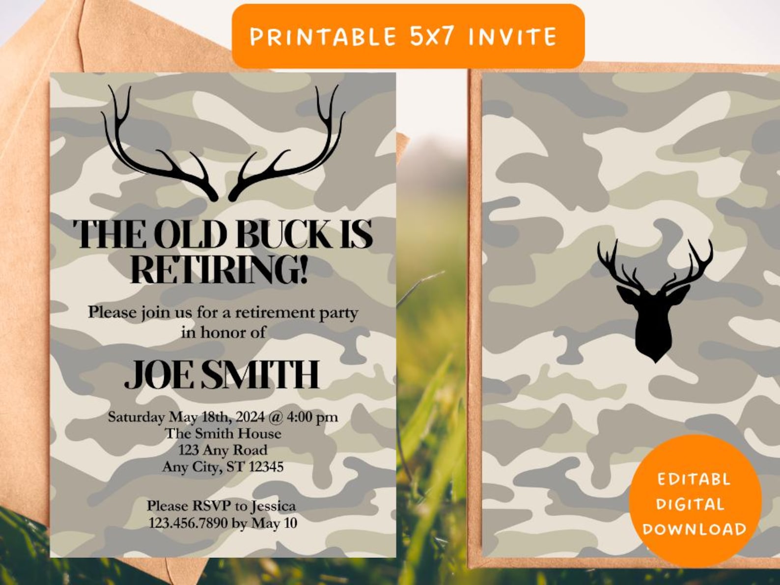 Hunting Retirement Party Invitation: Old Buck Invite (editable) - Etsy