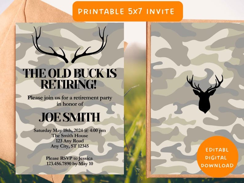 Hunting Retirement Party Invitation: Old Buck Invite (editable) - Etsy