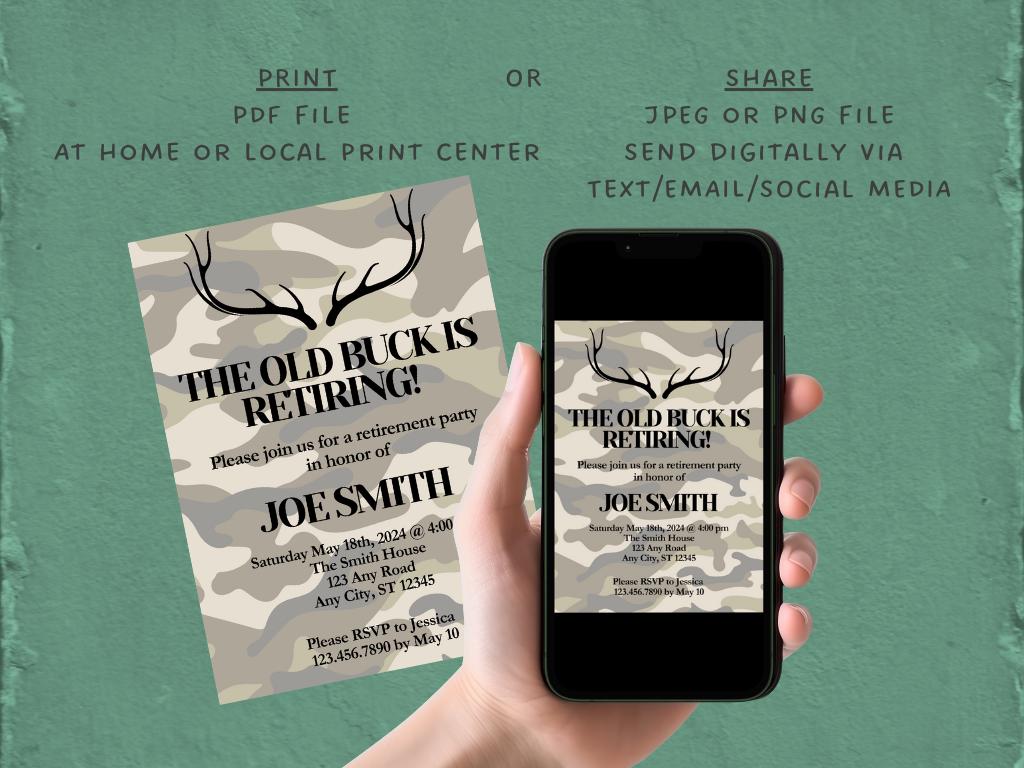 Hunting Retirement Party Invitation: Old Buck Invite (editable) - Etsy