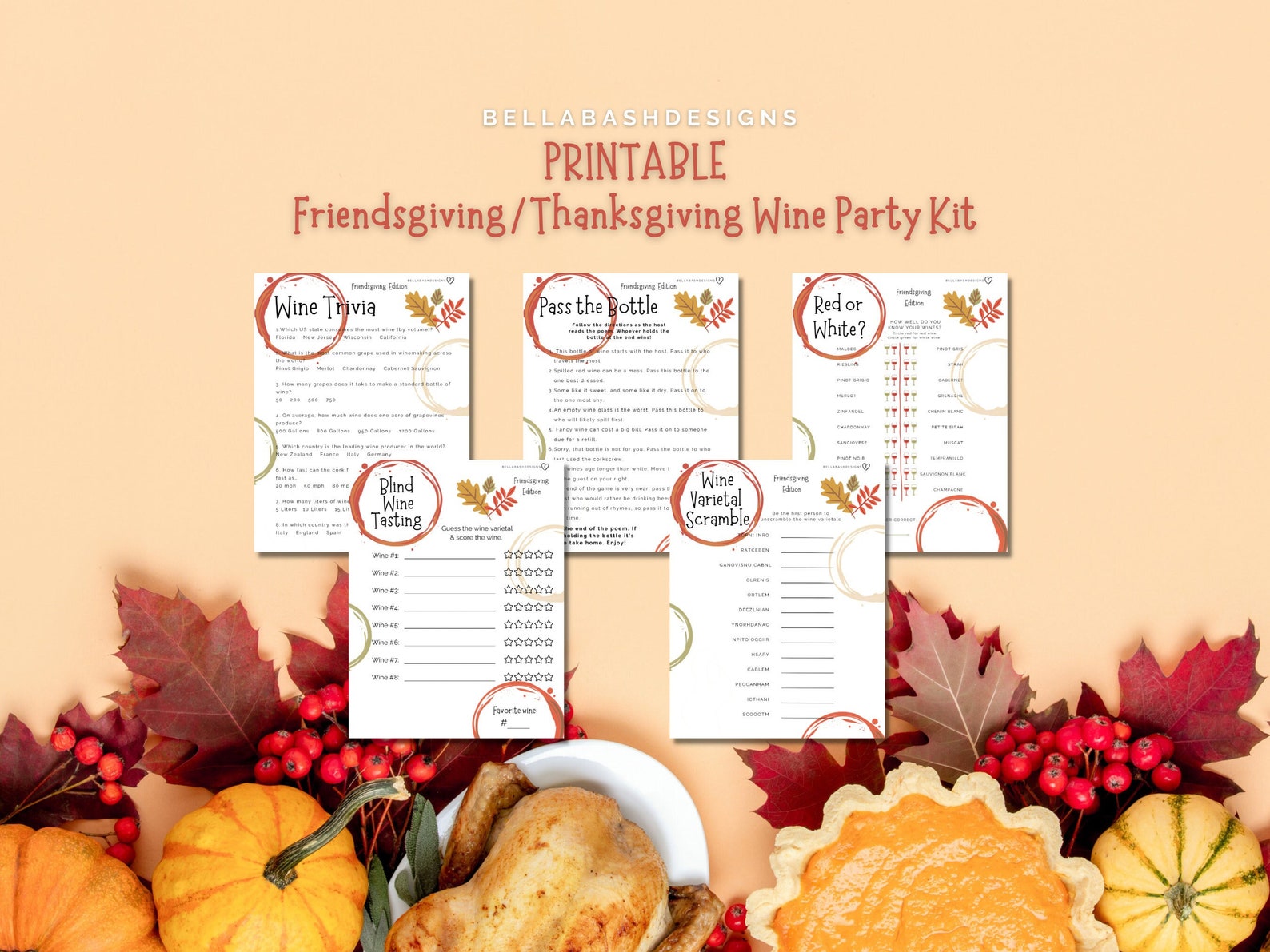 Thanksgiving Wine Tasting Printable, Friendsgiving Party, Wine Tasting ...