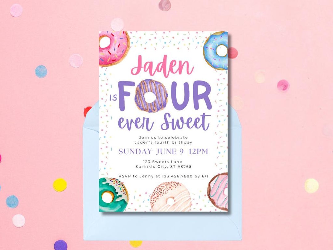 Four Year Old Birthday Invitation, Four Ever Sweet Birthday, Four Year ...