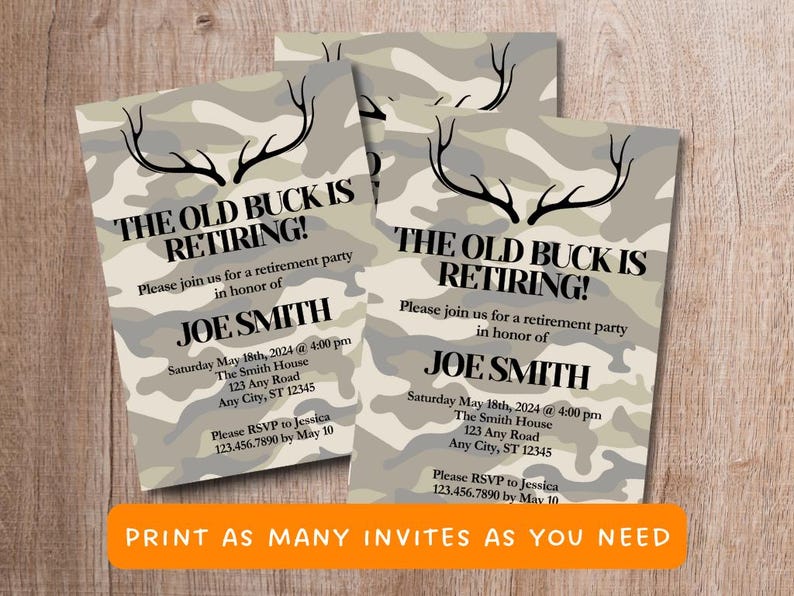 Hunting Retirement Party Invitation: Old Buck Invite (editable) - Etsy