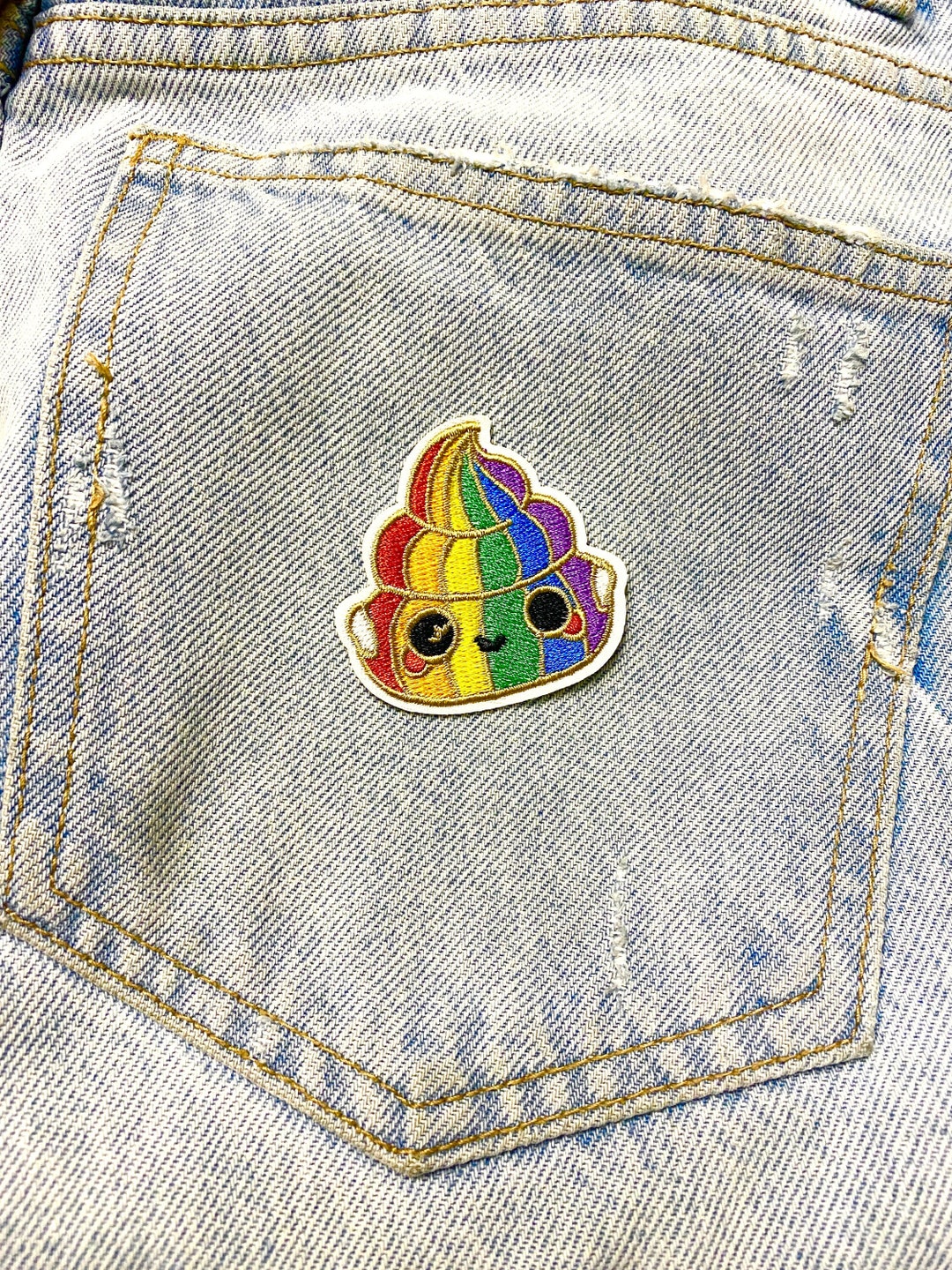 Rainbow Emoji Poop Pride Embroidered Iron on Fabric Badge / Clothing ...