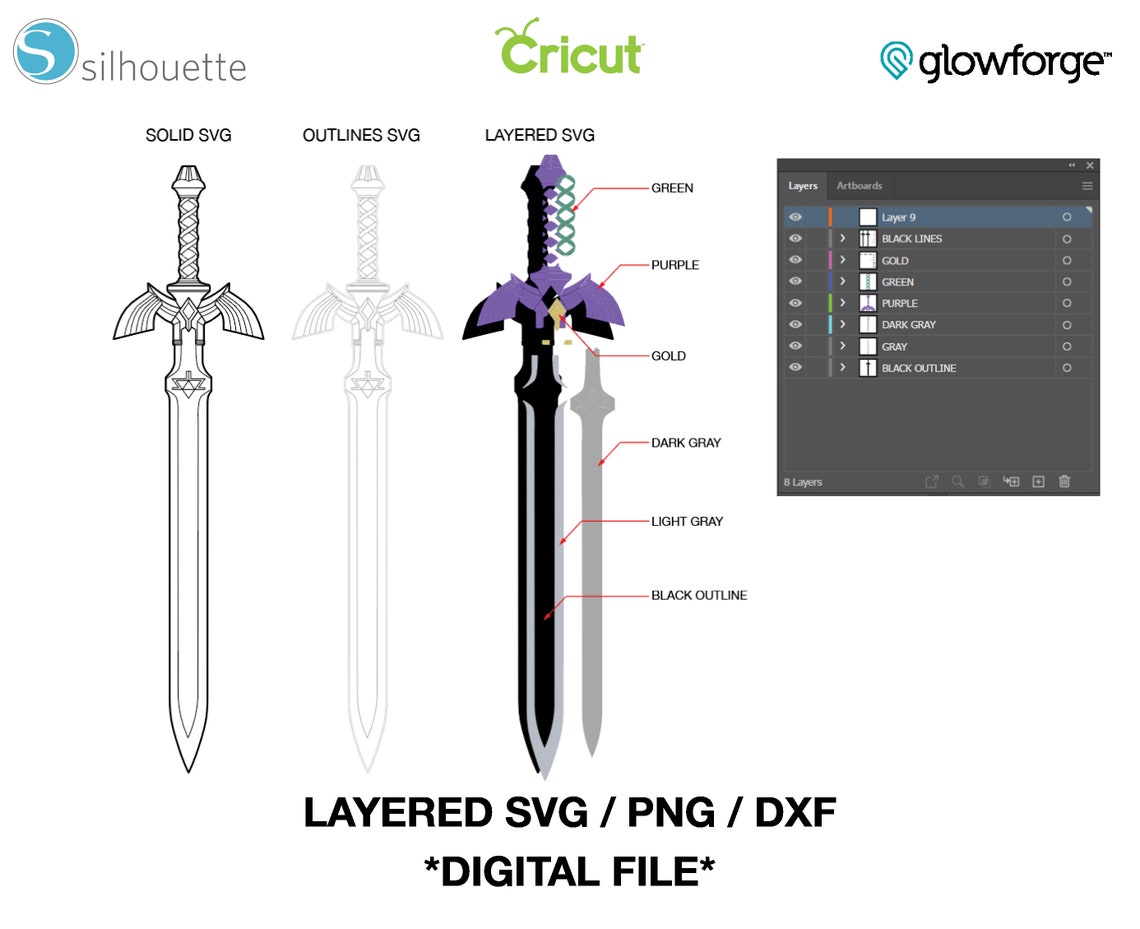 Master Sword - Layered by Color - the Legend of Zelda - SVG -PNG- DXF ...