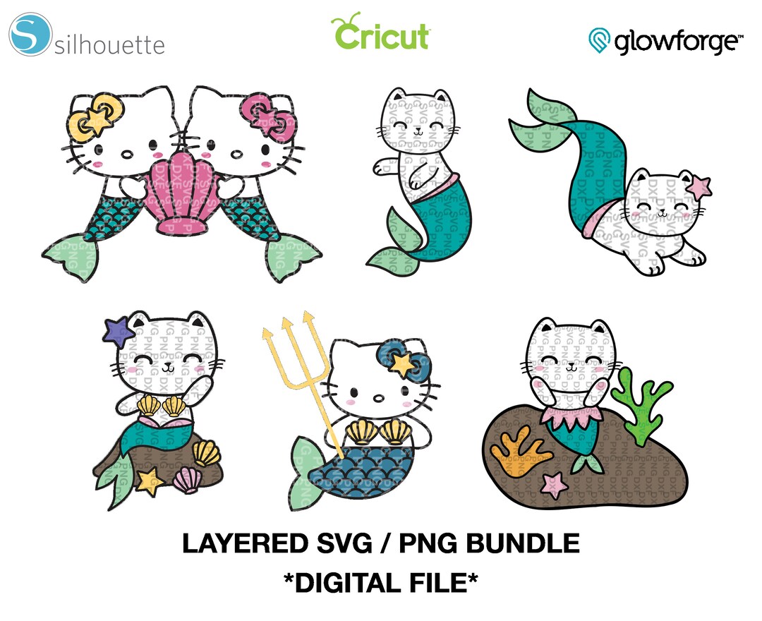 Mercat SVG Design Bundle Layered SVG PNG Mermaid Kittens Meowmaid ...