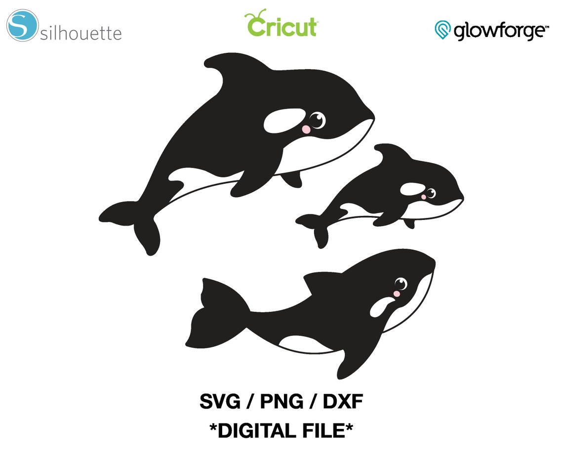 Cute Orca Family Killer Whales SVG PNG DXF Cut Files - Etsy