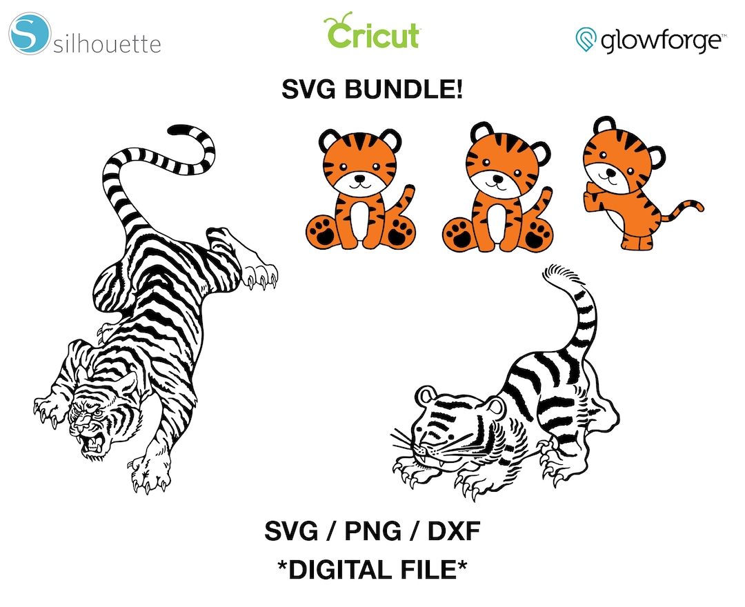 Tiger Design Bundle SVG - PNG - DXF Layered by Color - for Cricut ...