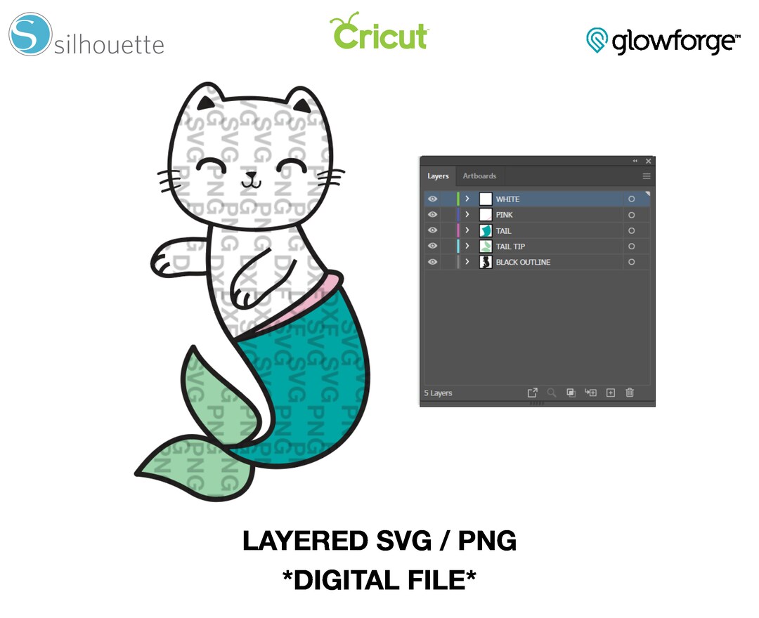 Mercat - Mermaid Kittens - Meowmaid - Purrmaid - Layered SVG - PNG ...