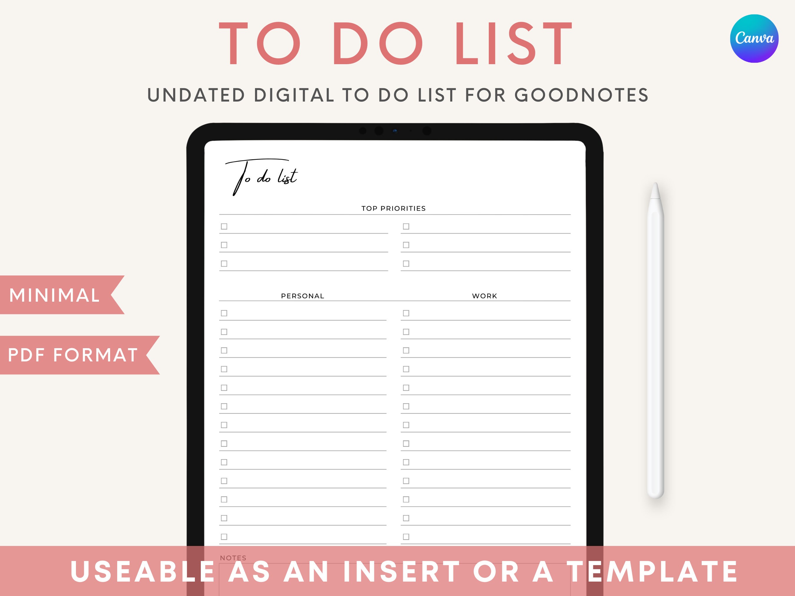 To Do List Goodnotes Template Undated to Do List Digital to Do List To ...