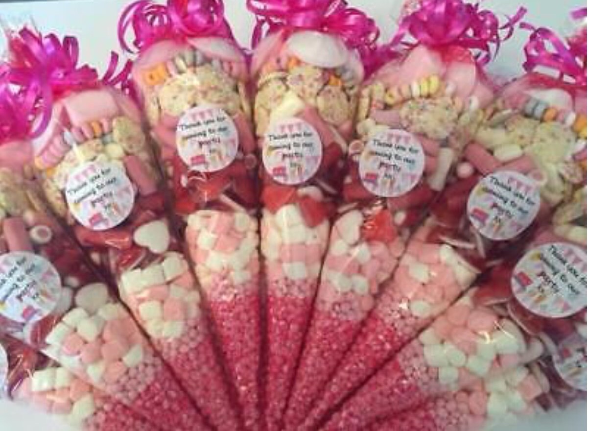 Pink Personalised Pre Filled Sweet Cones Party Bags - Etsy UK