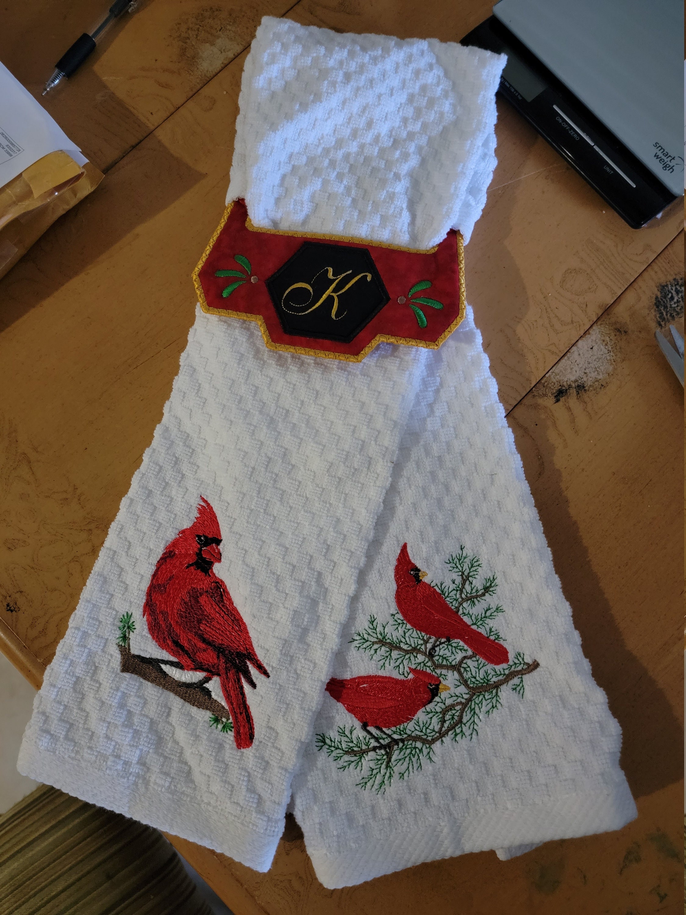 Cardinal Towel Set With Monogram Topper - Etsy