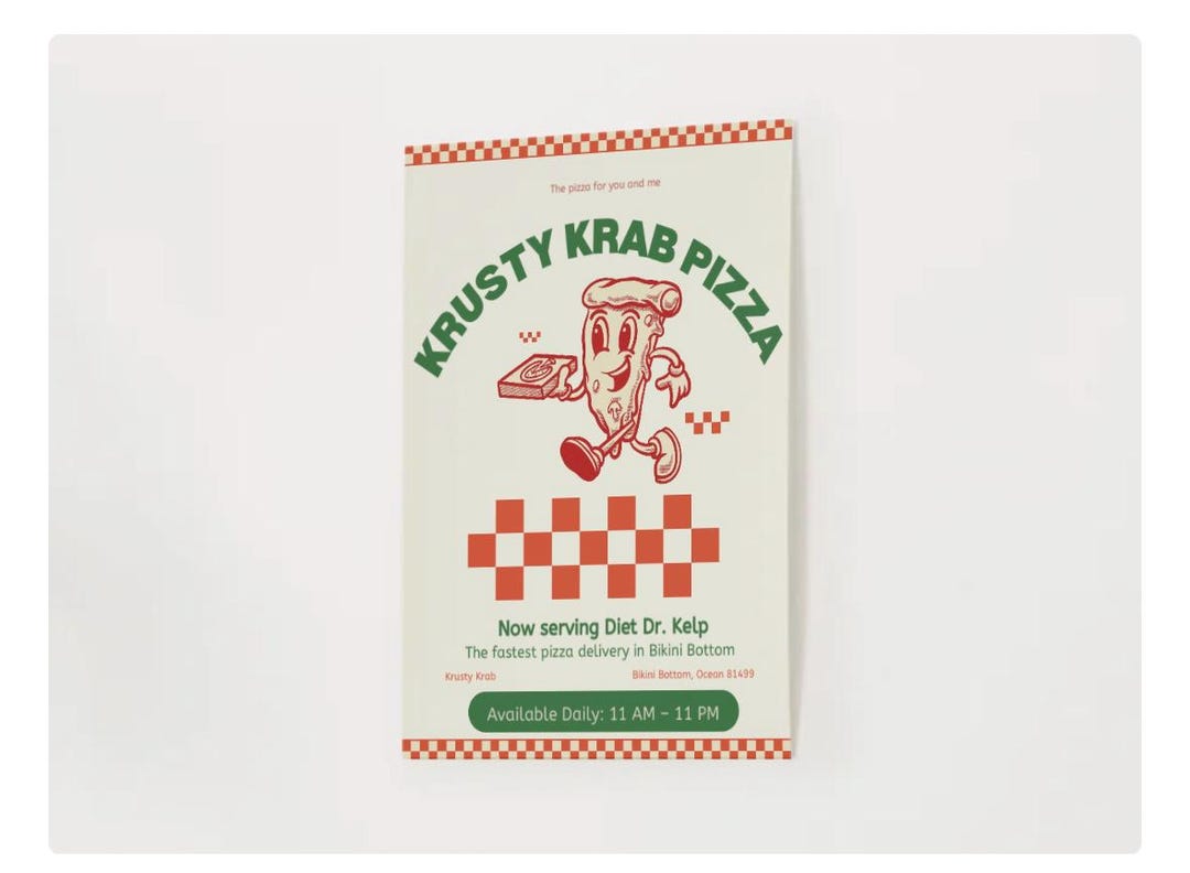 Krusty Krab Pizza Poster: Retro 90s Kid Wall Art - Etsy