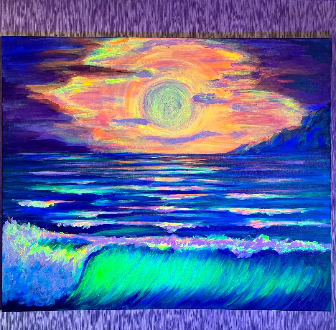 Neon Sunrise (original Art, Blacklight Art, Acrylic on Canvas, Fine Art ...