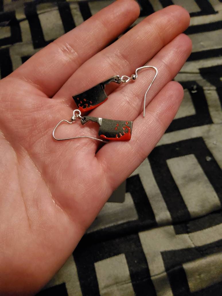 Bloody Cleaver Earrings Blood Splatter Knife Jewelry Gothic Earrings ...