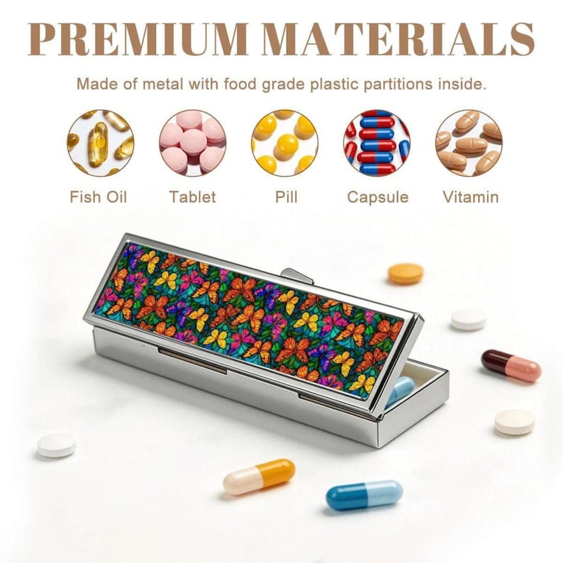 Chic Butterfly Pill Box Organizer, Elegant 7 Day Vitamin Case, Travel ...