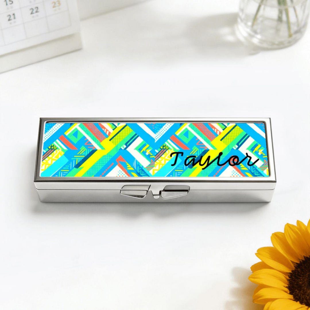 Personalized Geometric Pill Box Organizer, Chic Elegant 7 Day Vitamin ...