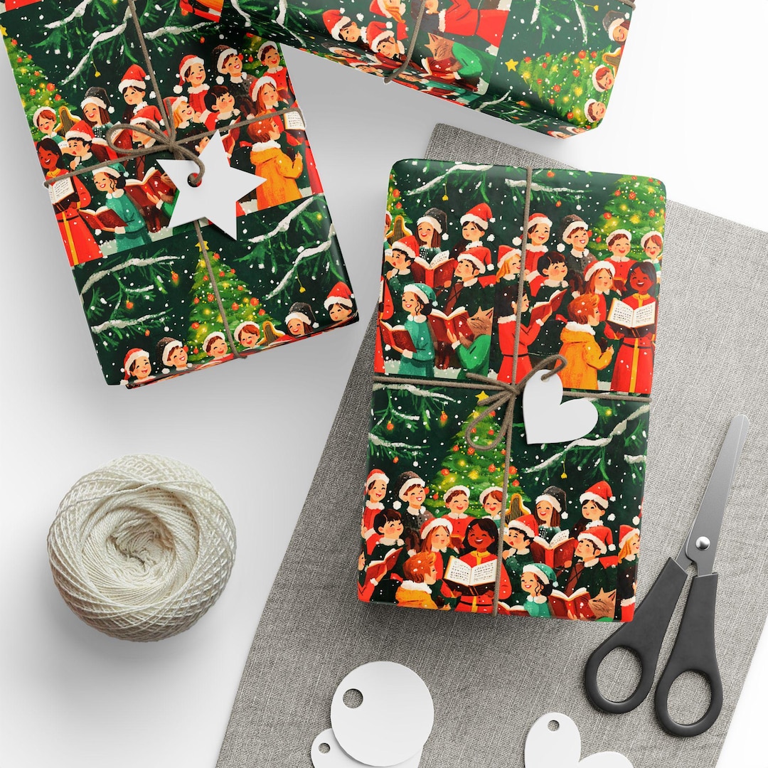 Festive Merry Christmas Design Gift Wrapping Paper, Holiday Themed ...