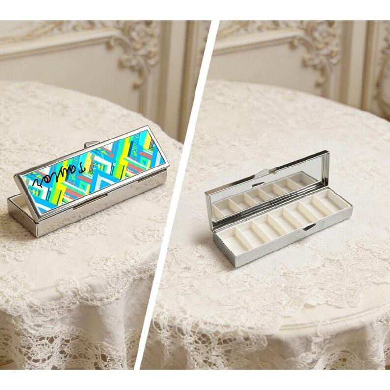 Personalized Geometric Pill Box Organizer, Chic Elegant 7 Day Vitamin ...