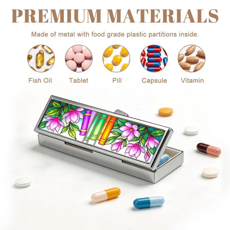 Elegant Faux Stained Glass Pill Box Organizer for Book Lovers ...