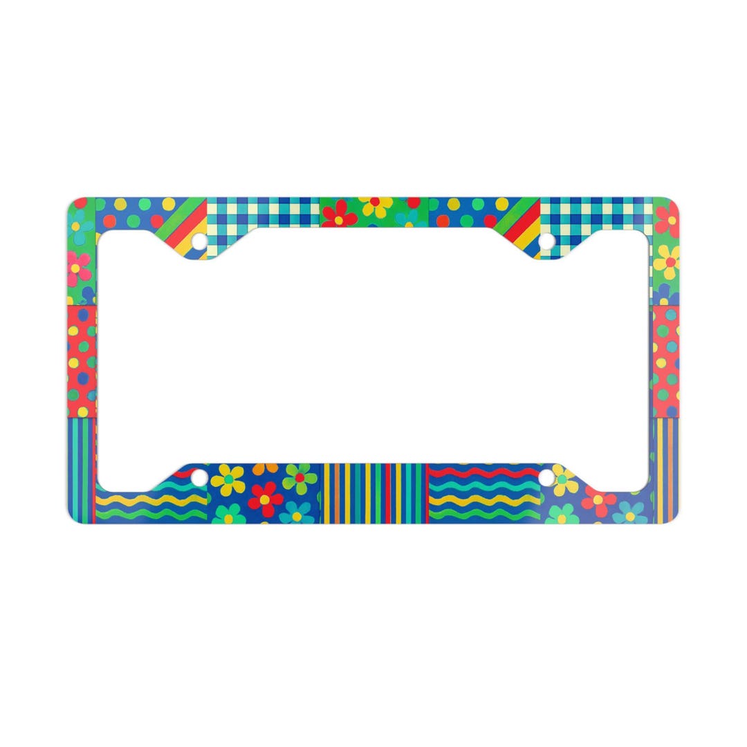 Unique Elegant Patchwork Quilt Style Metal License Plate Frame, Glossy ...