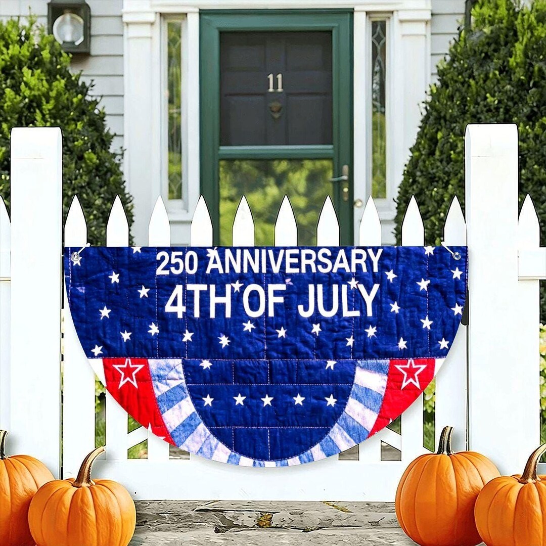 Half-round Bunting Banner Flag: Patriotic Faux Quilt Inspired Design ...