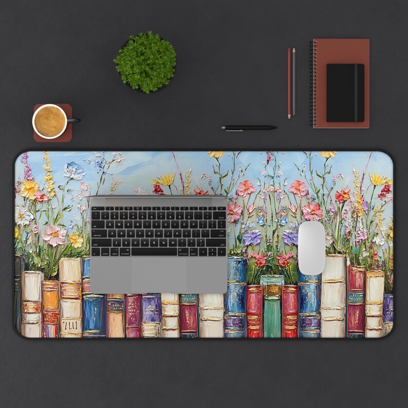 Colorful Floral Desk Mat, Elegant Book Theme Desk Pad, Unique Office ...