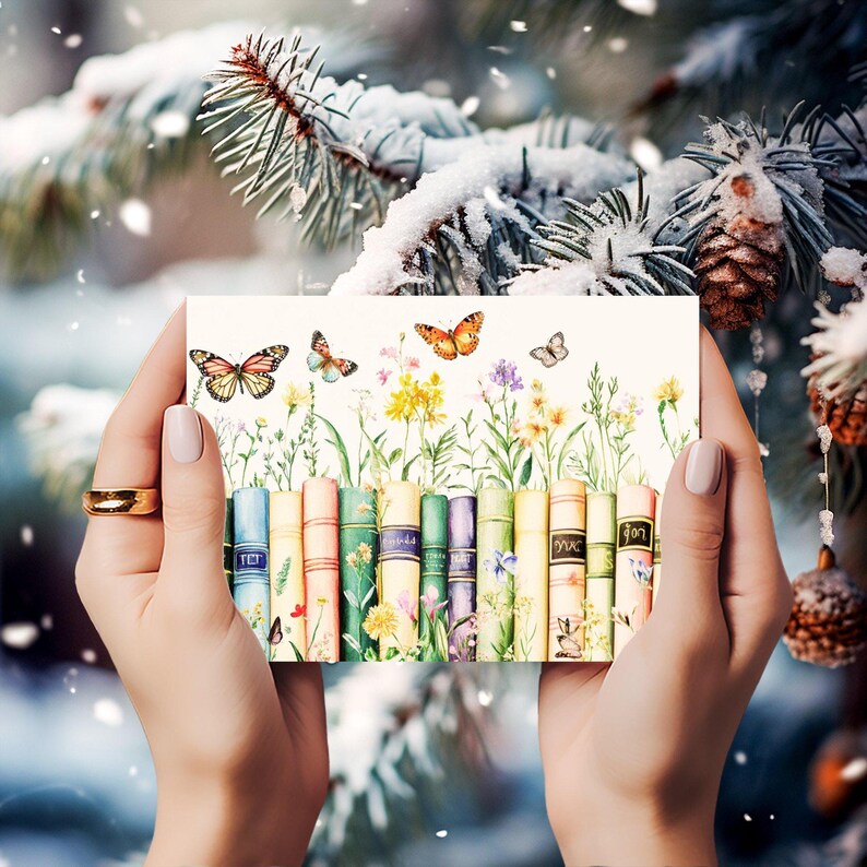 Elegant Book Lovers Butterfly Greeting Card, Book Worm Greeting Card ...