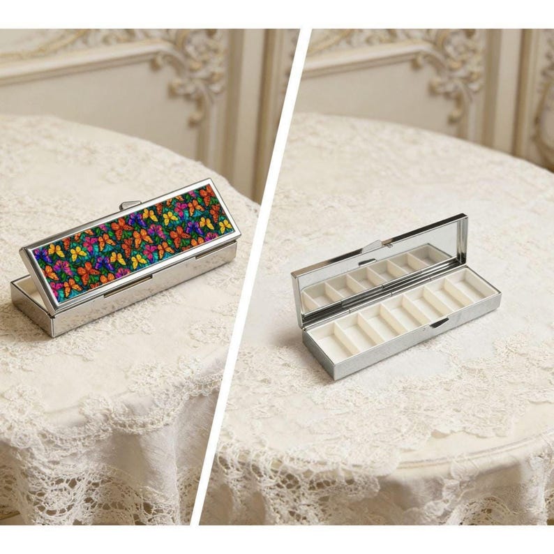 Chic Butterfly Pill Box Organizer, Elegant 7 Day Vitamin Case, Travel ...