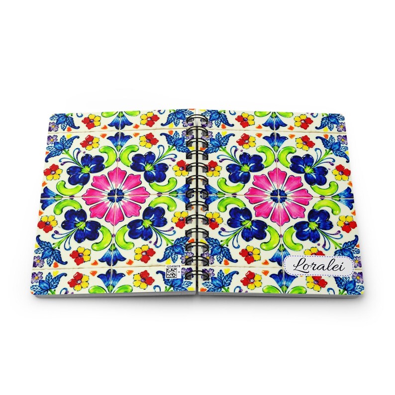Personalized Elegant Floral Tile Spiral Notebook Journal, Custom Unique ...