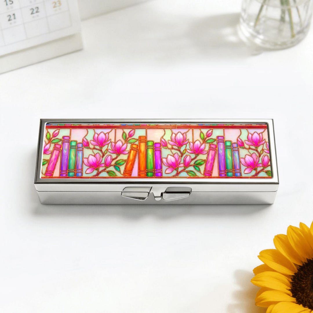 Faux Stained Glass Pill Box Organizer, Chic Elegant 7 Day Vitamin Case ...