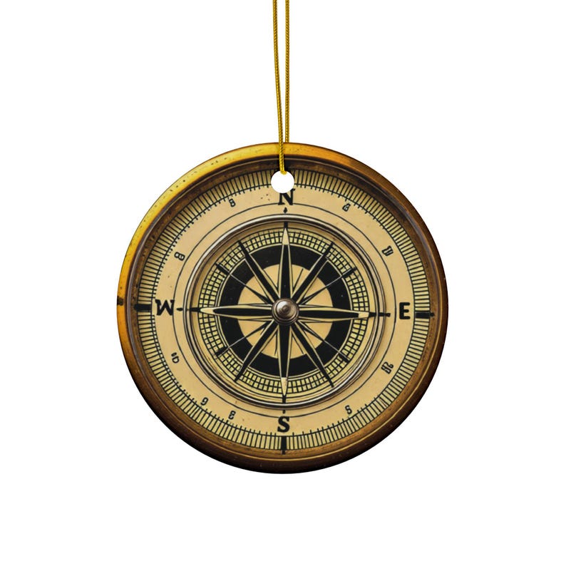 Faux Pilot Instrument Compass Inspired Ceramic Ornament, Nautical Gift ...