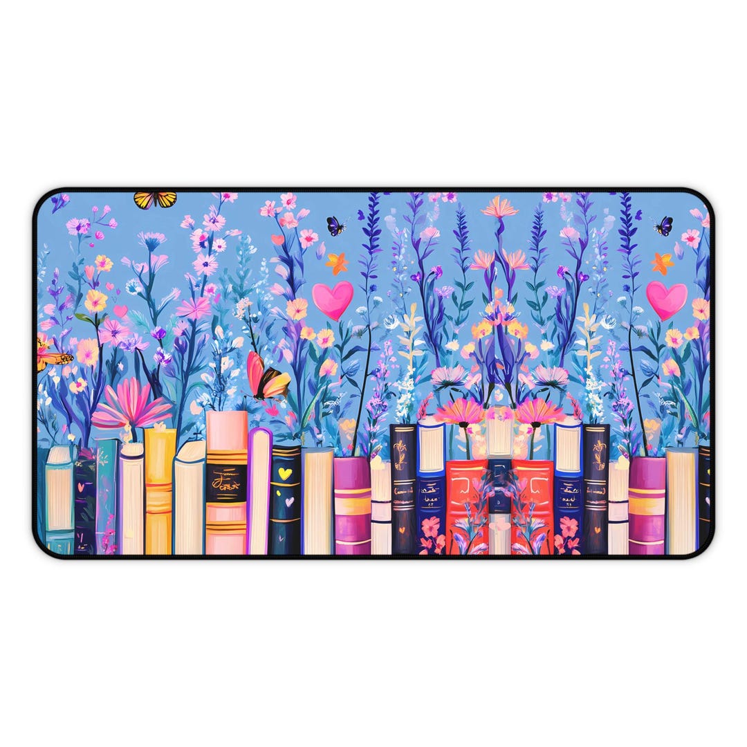 Beautiful Desk Mat With Elegant Book and Flower Design, Unique Office ...
