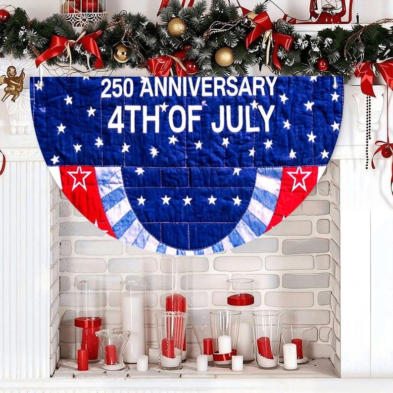 Half-round Bunting Banner Flag: Patriotic Faux Quilt Inspired Design ...