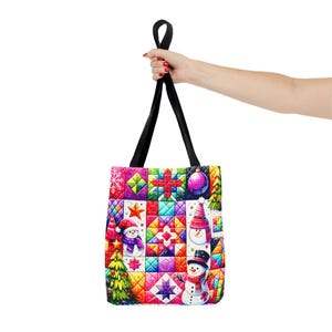Festive Christmas Patchwork Quilt Inspired Design, AOP Tote Bag ...