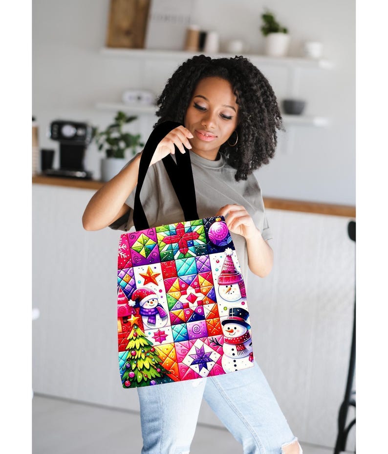 Festive Christmas Patchwork Quilt Inspired Design, AOP Tote Bag ...