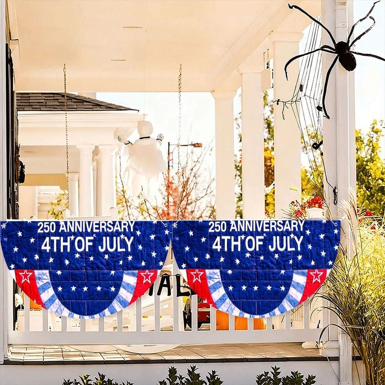 Half-round Bunting Banner Flag: Patriotic Faux Quilt Inspired Design ...