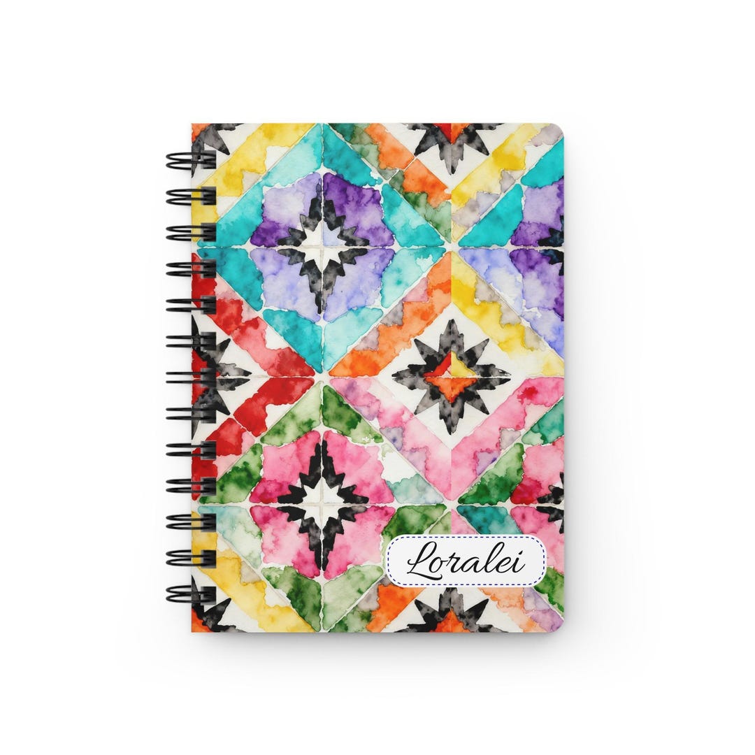 Personalized Whimsical Aztec Tile Spiral Notebook Journal, Custom ...