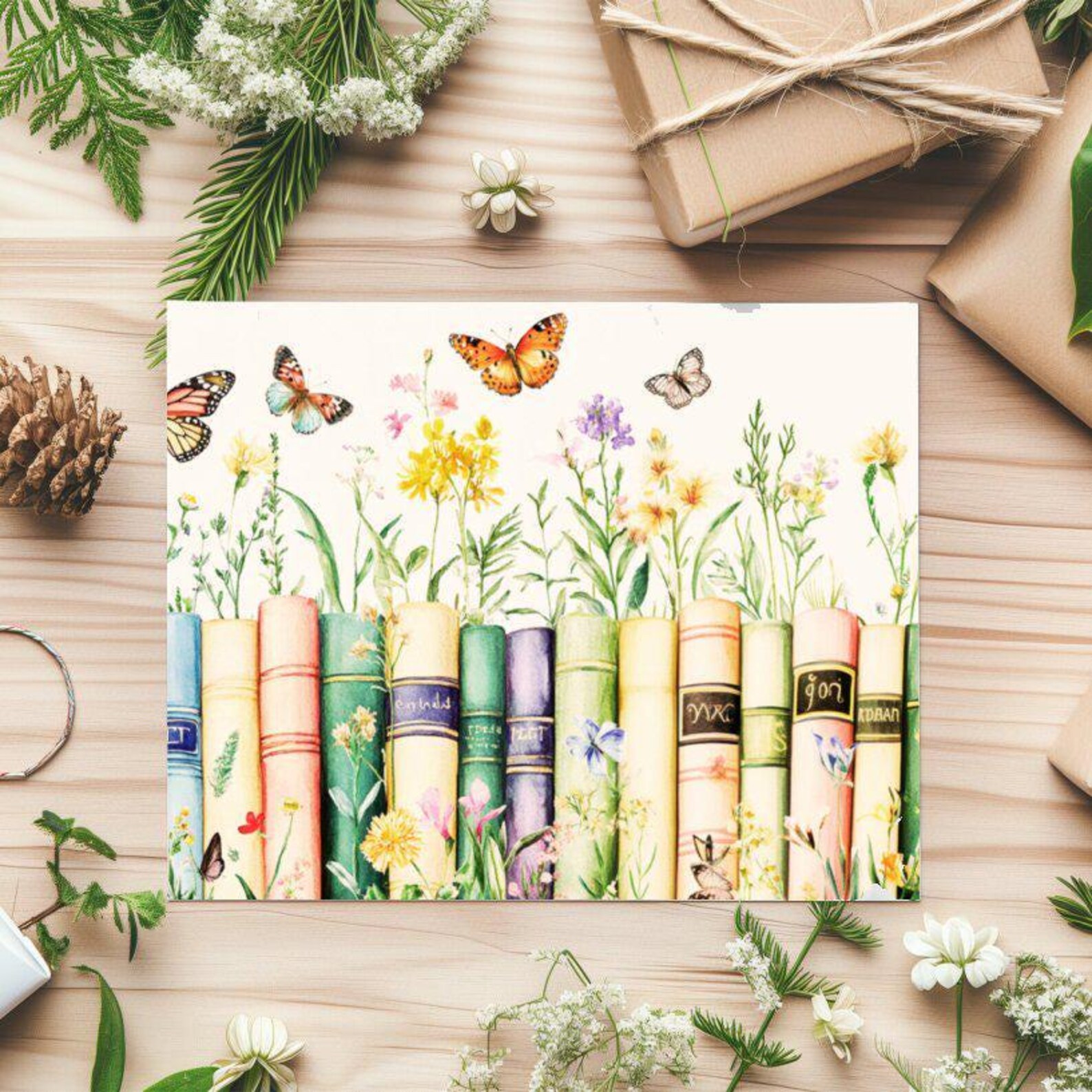 Elegant Book Lovers Butterfly Greeting Card, Book Worm Greeting Card ...