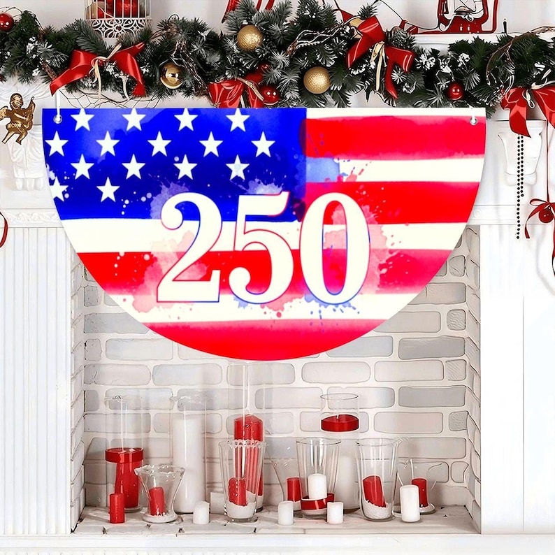 Patriotic Half-round Bunting Banner: 250th Anniversary, Fourth of July ...
