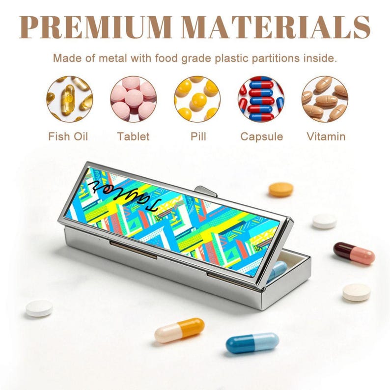 Personalized Geometric Pill Box Organizer, Chic Elegant 7 Day Vitamin ...