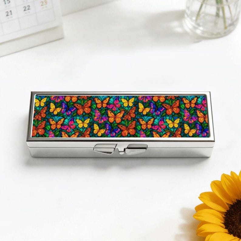 Chic Butterfly Pill Box Organizer, Elegant 7 Day Vitamin Case, Travel ...