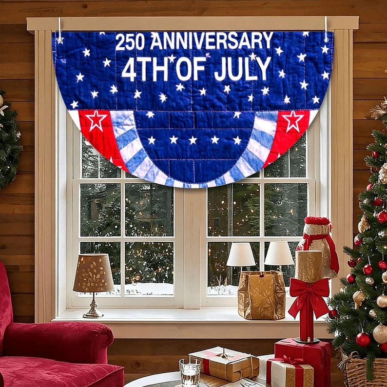 Half-round Bunting Banner Flag: Patriotic Faux Quilt Inspired Design ...