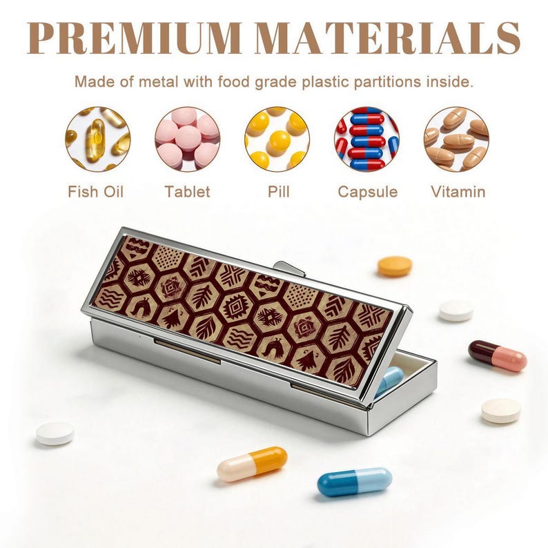 Chic and Elegant 7 Day Pill Box Organizer, Folk Art Travel Pill Vitamin ...